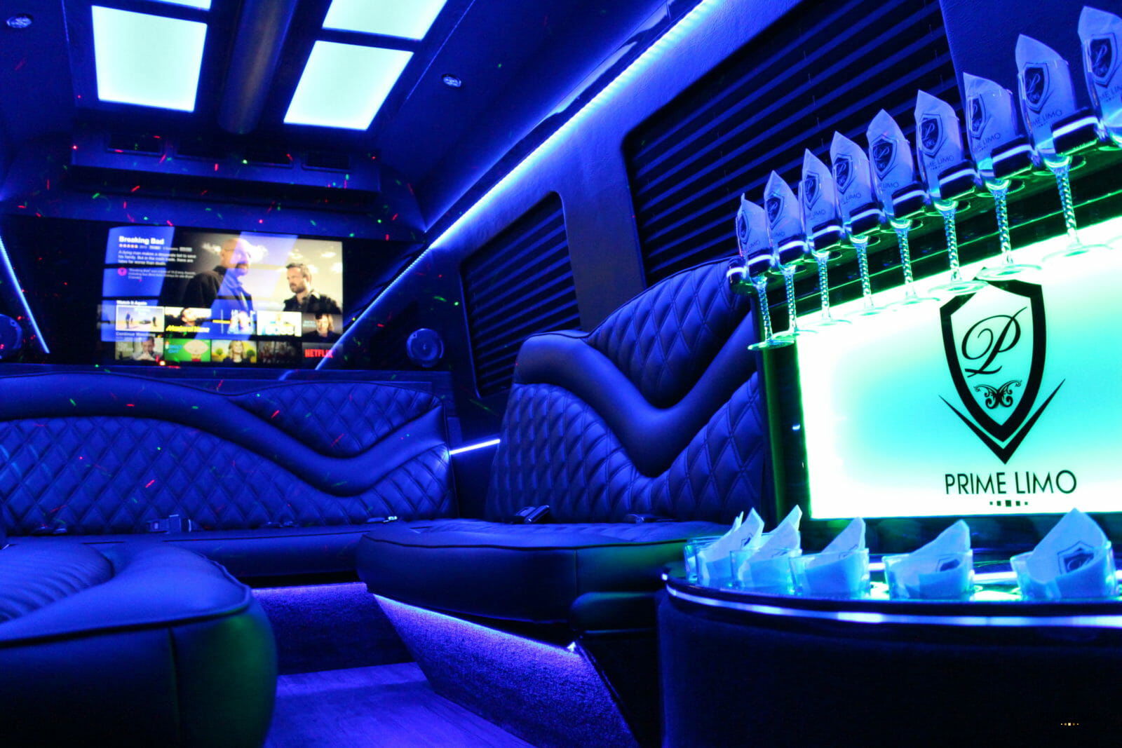 Limo Sprinter Blue Interior Lighting | Prime Limo & Car Service | Limo ...